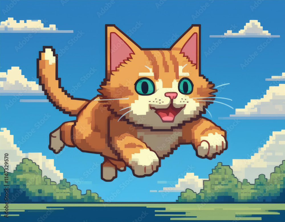 PIxel Art Cute Cat Illustration Stock Illustration | Adobe Stock