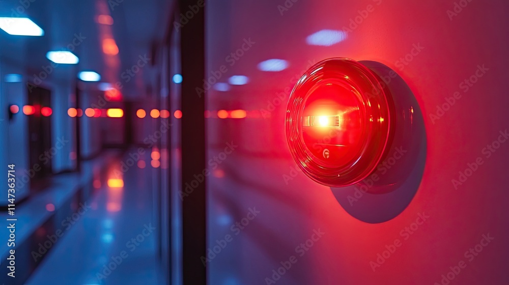 Fire alarm detector with a strobe light flashing, representing safety ...