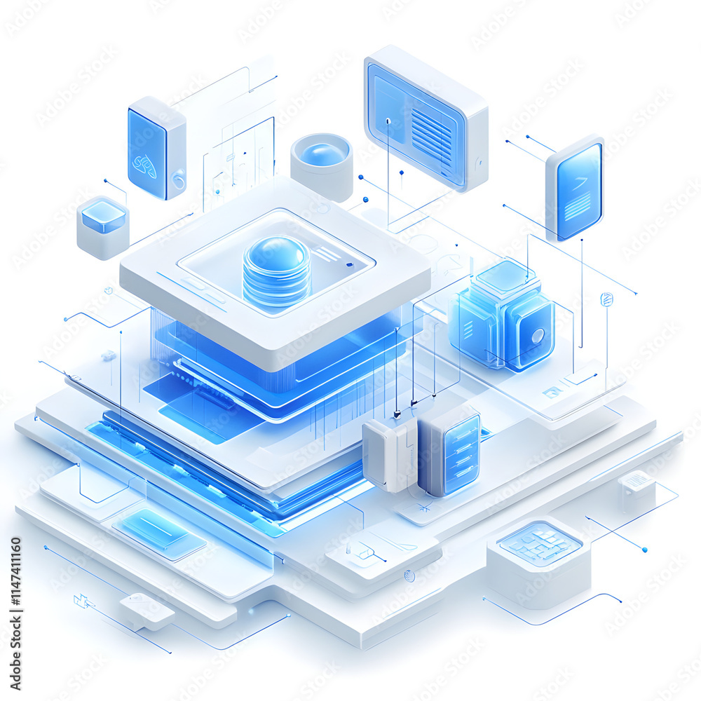 Isometric Computer Programming Icon, 3D Illustration, Semi-Transparent ...