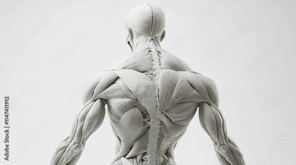Rear view of a detailed anatomical model showcasing the human back ...
