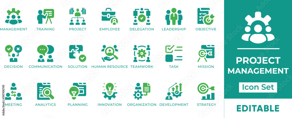 Vector de Stock Project Management Icon Set. Features editable icons ...