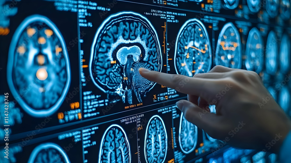 Analyzing Brain Scans: MRI Images Reveal Neurological Structures Stock Illustration | Adobe Stock