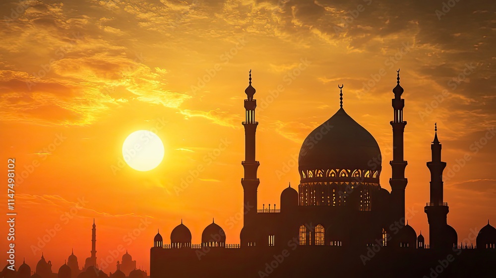 Mosque Arab Muslim Building Greeting Mubarak Islam Ramadan Element ...