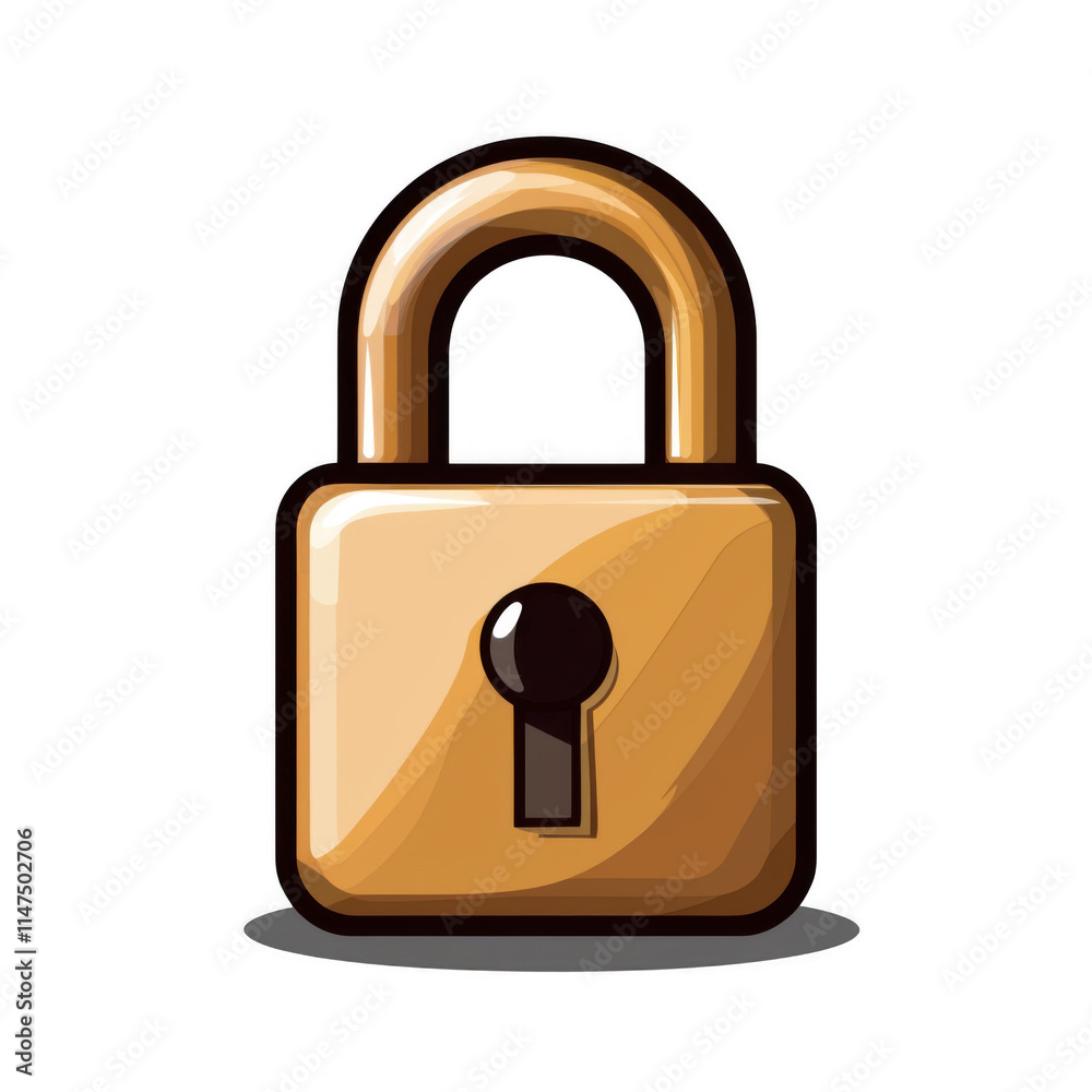 Brown icon of Lock isolated on a transparent background Minimalist flat ...