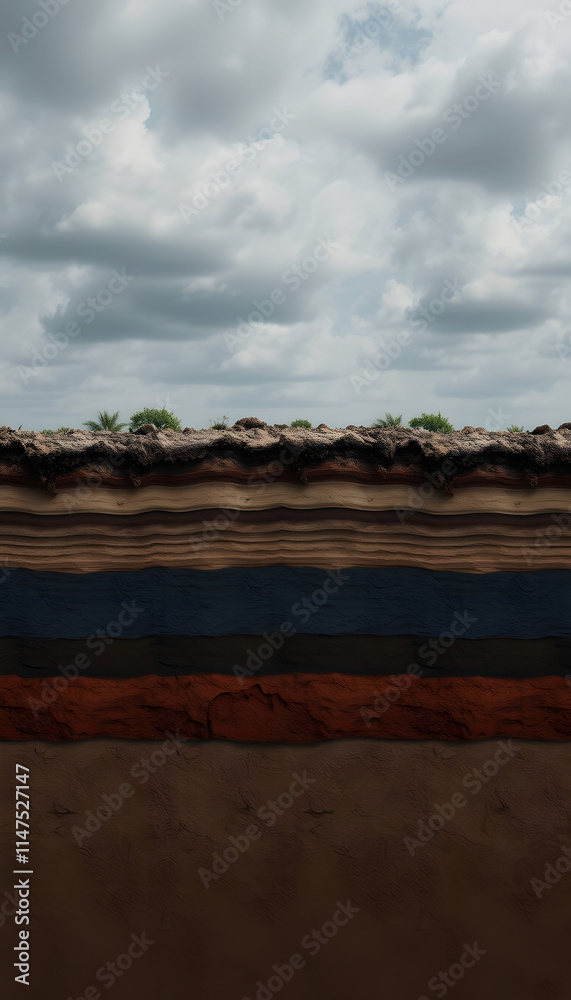 Underground earth texture, cross section of soil layers panorama ...