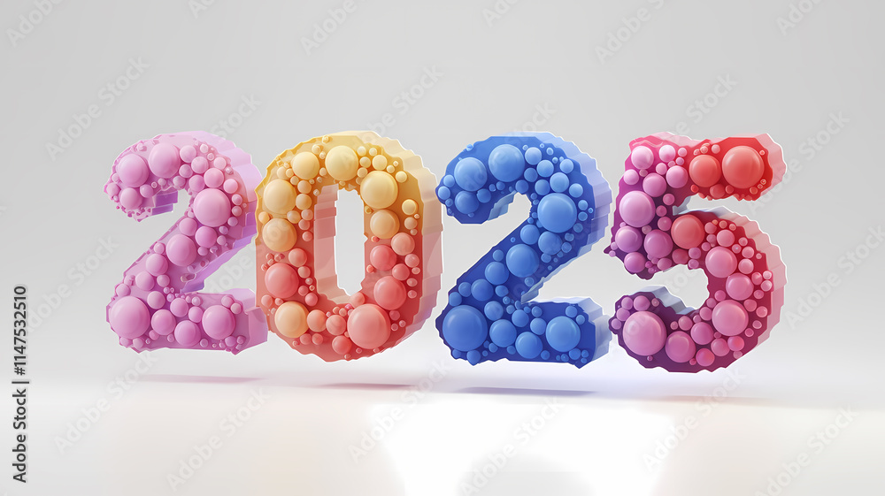 A captivating 3D low poly style big letter "2025" bubbly textured ...