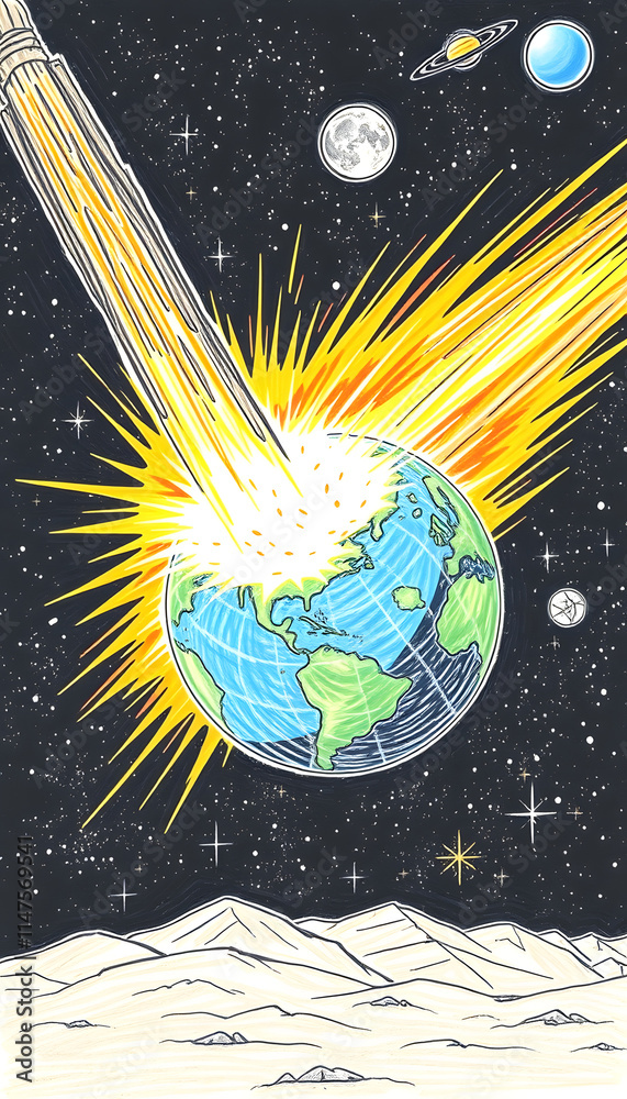 Giant meteorite impacts on earth, asteroid in collision with earth ...