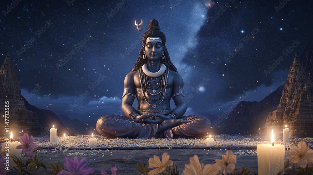 Maha Shivaratri Banner, majestic statue of Lord Shiva with shining ...