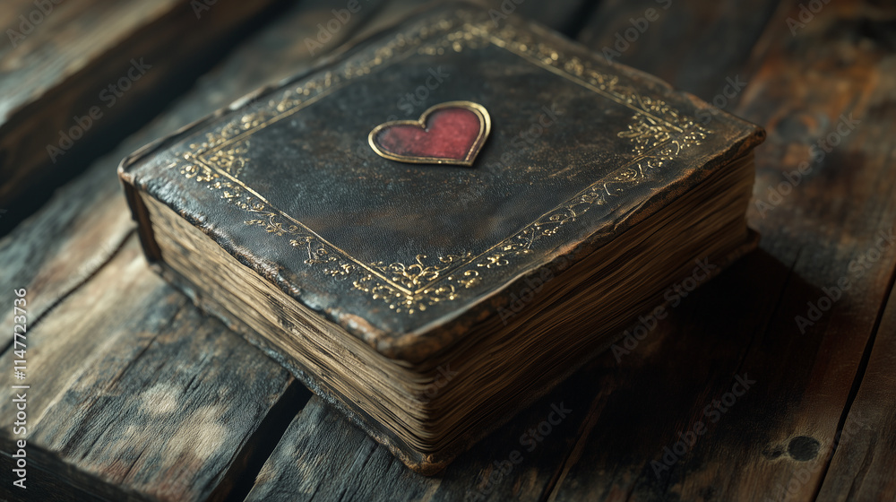 realistic old book with love poetry, but the pages are illustrated with ...