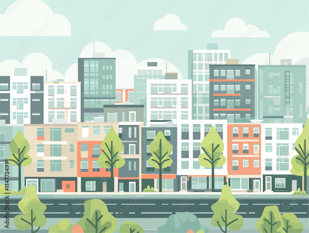 Vector Illustration of Mixed-Use Urban Development with Residential ...