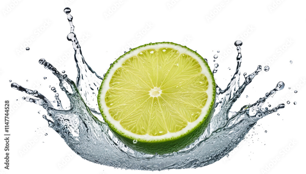 PNG of Fresh lemon slice creating a splash in clear water on ...