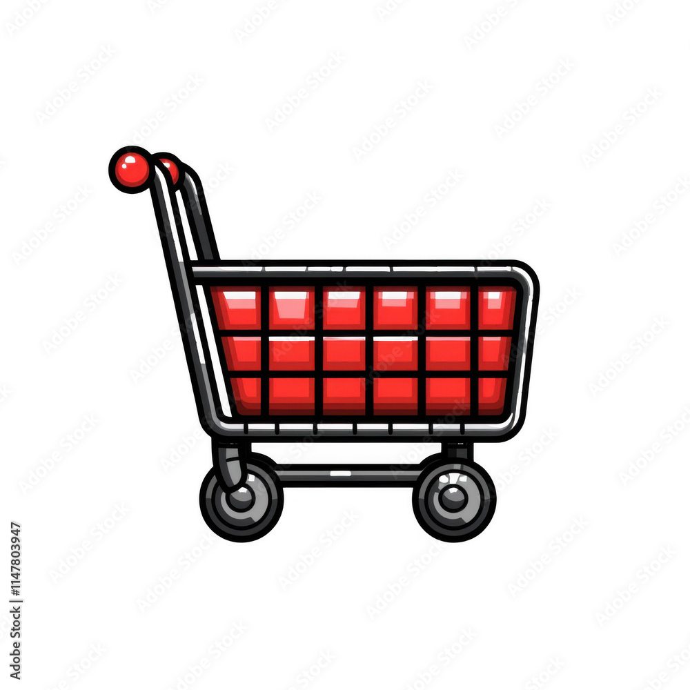 Red icon of Cart isolated on a transparent background Minimalist flat ...