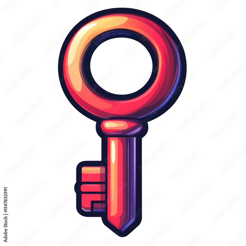 Red icon of Key isolated on a transparent background Minimalist flat ...