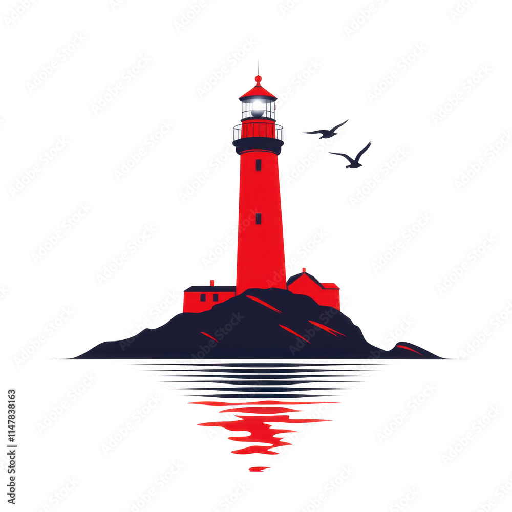 Red icon of Lighthouse isolated on a transparent background Minimalist ...
