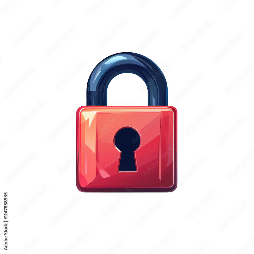Red icon of Lock isolated on a transparent background Minimalist flat ...
