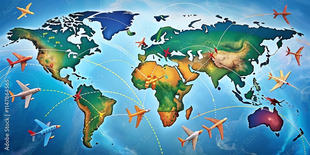 Global Air Travel, World Map Airplane Flight Routes, International Air ...