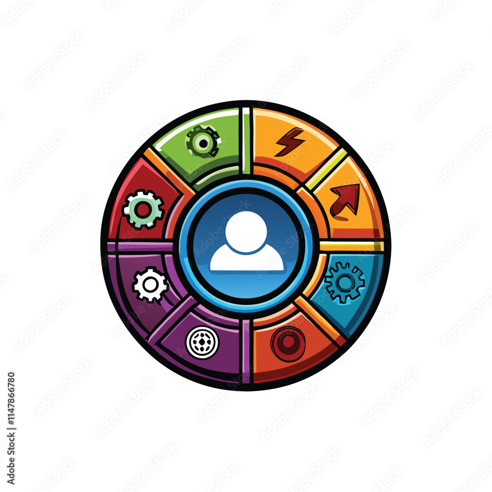 Create a circular process diagram with four distinct segments, each ...