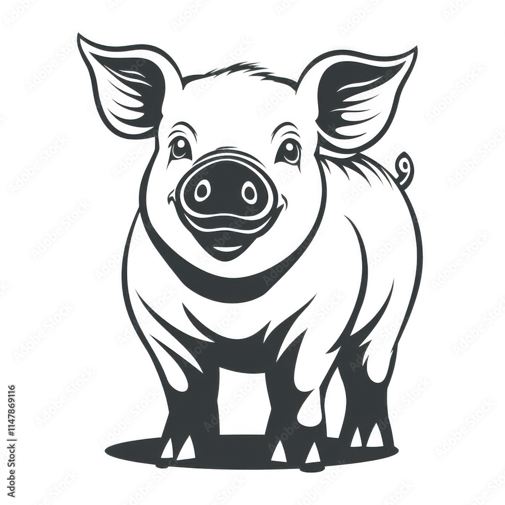white icon of Pig isolated on a transparent background Minimalist flat ...