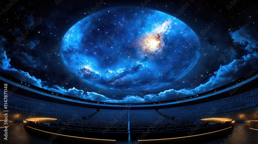 Stunning Planetarium Interior with Cosmic Sky Projection and Rows of ...