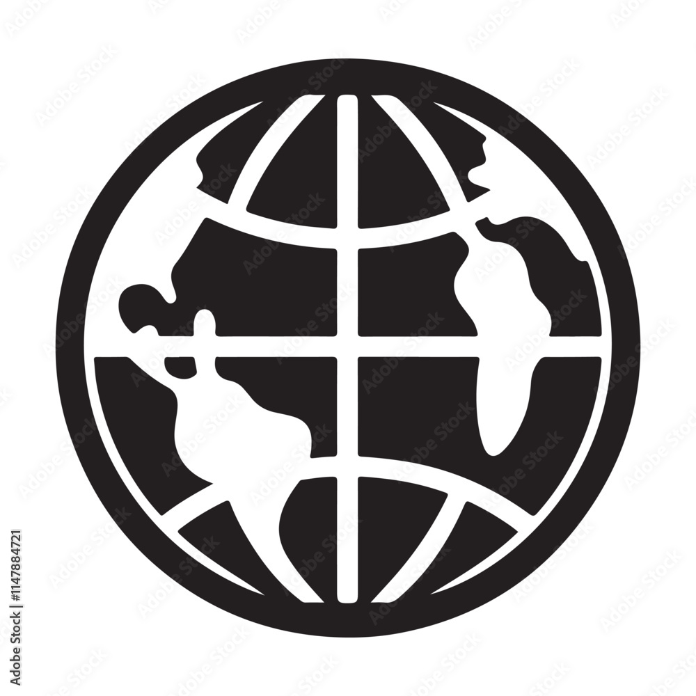 World Globe Silhouette Vector Illustration Black and White Graphic ...