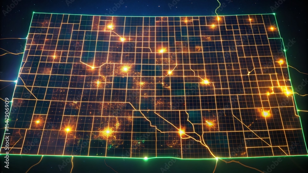 Kansas County Map Low Light Photography - Night View, Detailed County ...