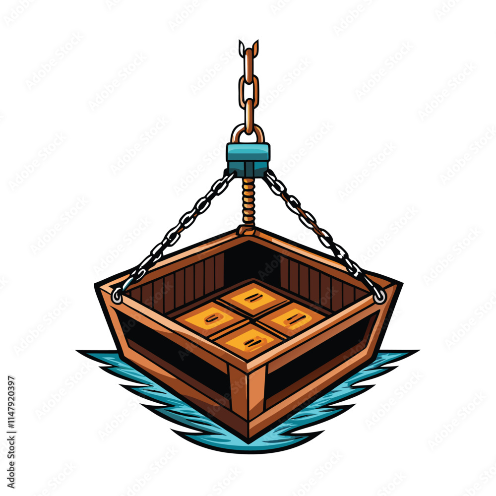 Detailed vector illustration of a cargo ship's open hatch, revealing ...