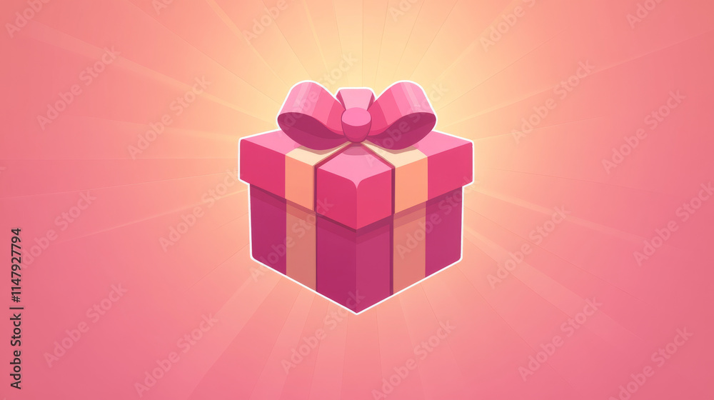 Cartoon ui mobile game ribbon gift box icon vector design. Mystery ...