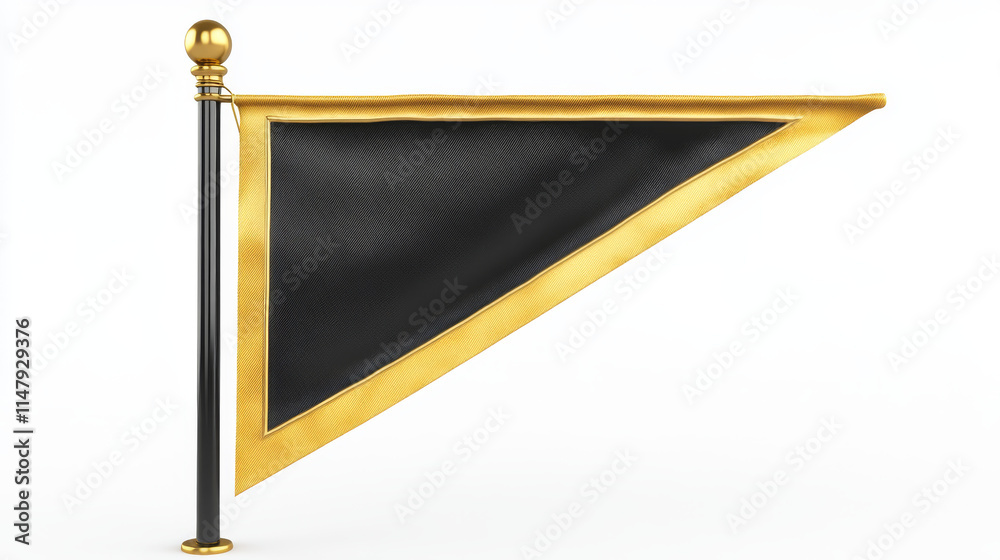 3d black and gold vertical pennant flag vector mockup. Golden realistic ...