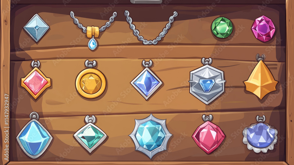 Ilustración de Stock Silver and golden jewelry and treasure emblem or ...