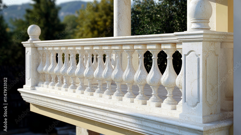 White marble balustrade, handrail for balcony, porch or garden in ...