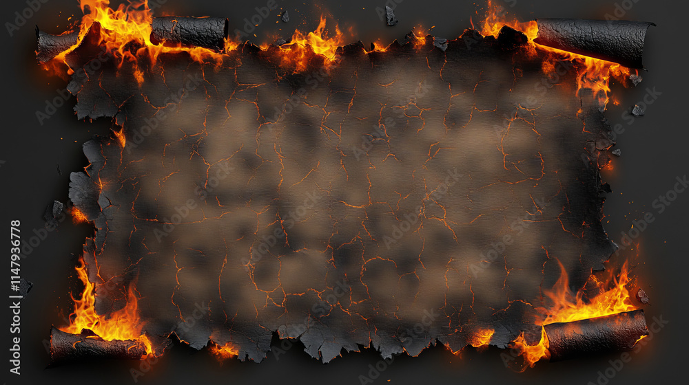 Burn craft paper borders, brown burnt pages with smoldering fire on ...