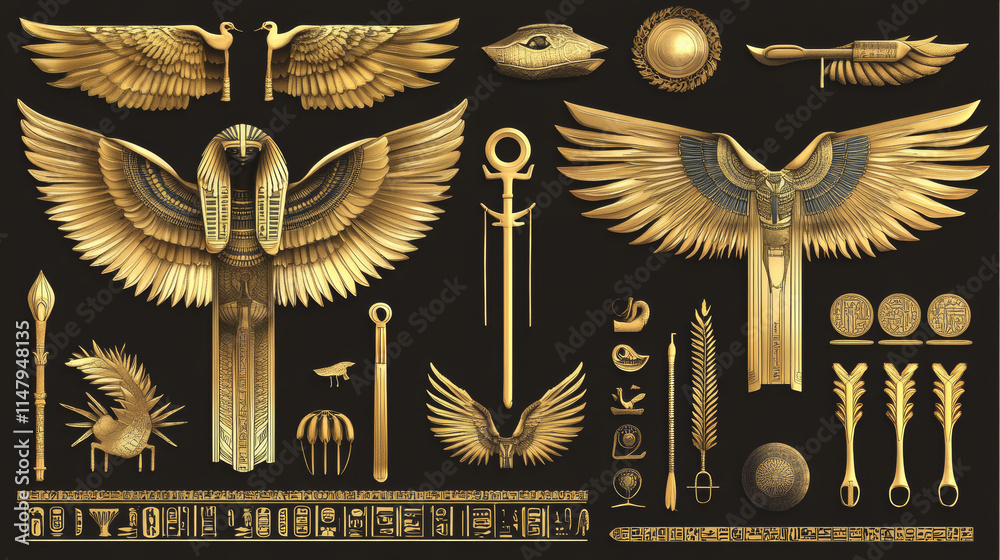 Ancient Egypt ui game gold frame vector symbol. Old egyptian pharaoh ...