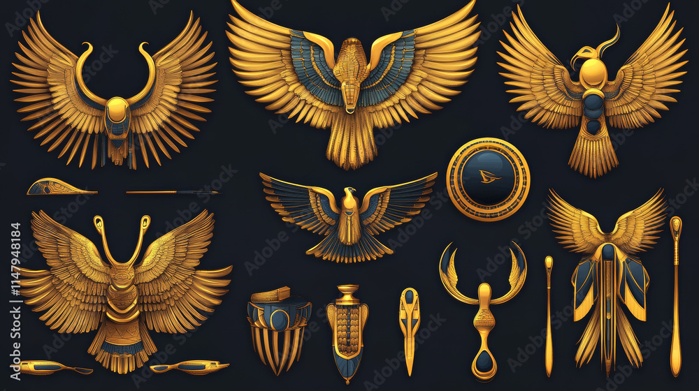 Ancient Egypt ui game gold frame vector symbol. Old egyptian pharaoh ...
