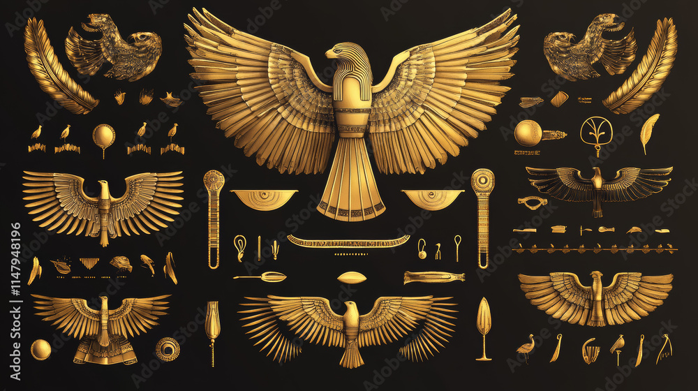 Ancient Egypt ui game gold frame vector symbol. Old egyptian pharaoh ...