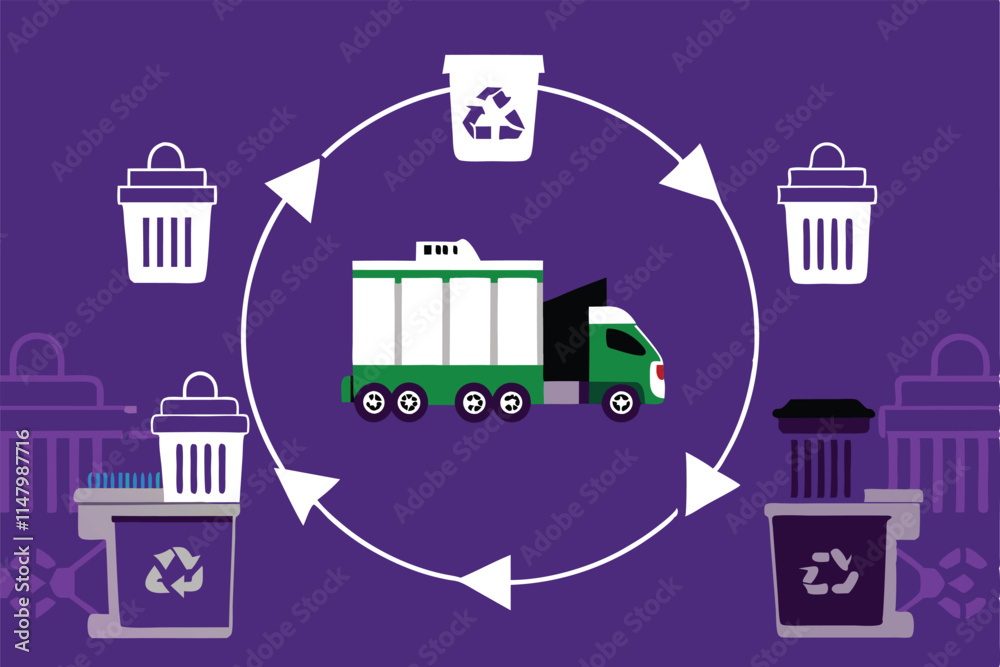 Illustrate a comprehensive waste management cycle, focusing on diverse ...
