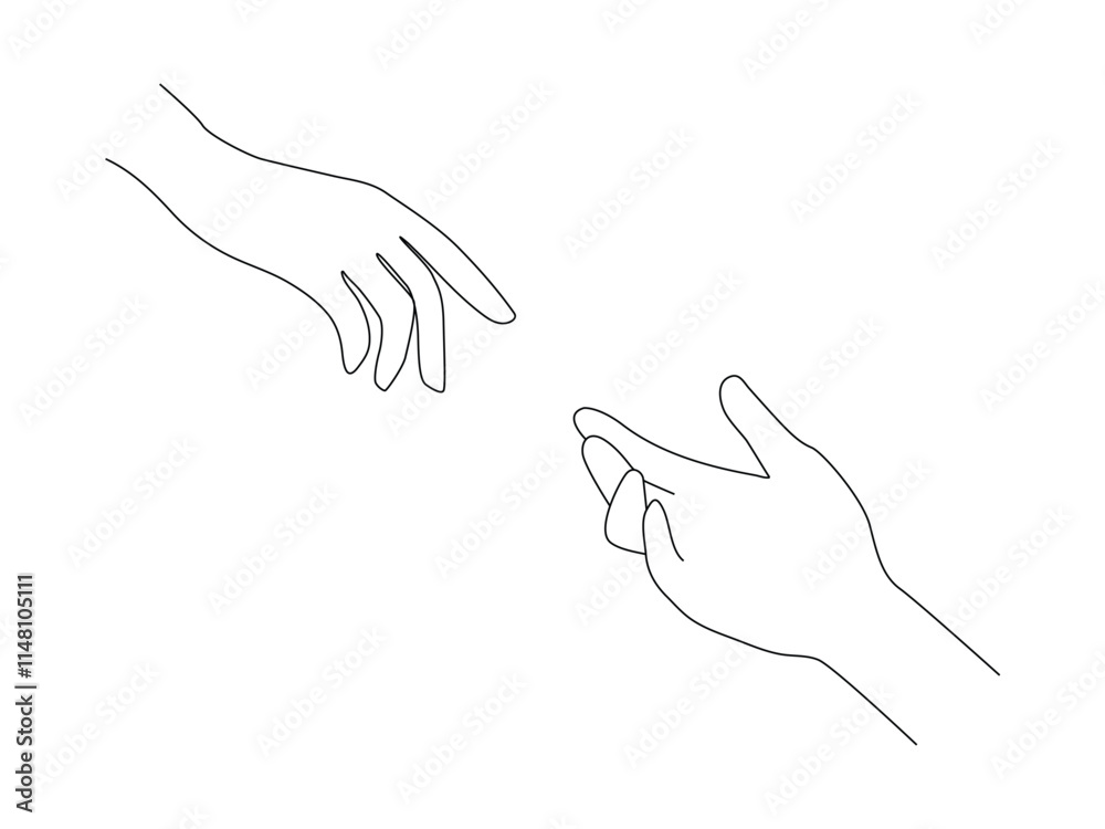 Continuous one line drawing two hands reaching for each other, Hands ...