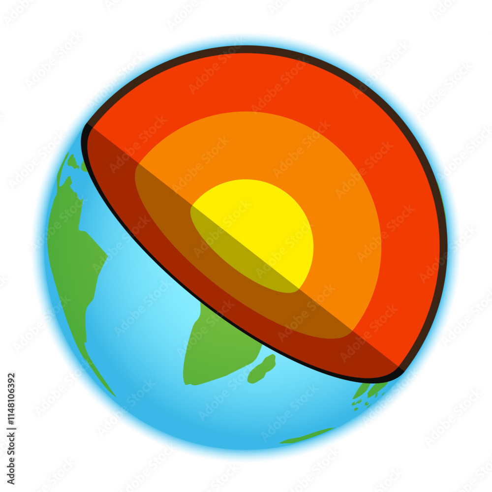 Layers of the Earth with Inner Core, Outer Core, Mantle, Crust 3D Chart Isolated Illustration ...