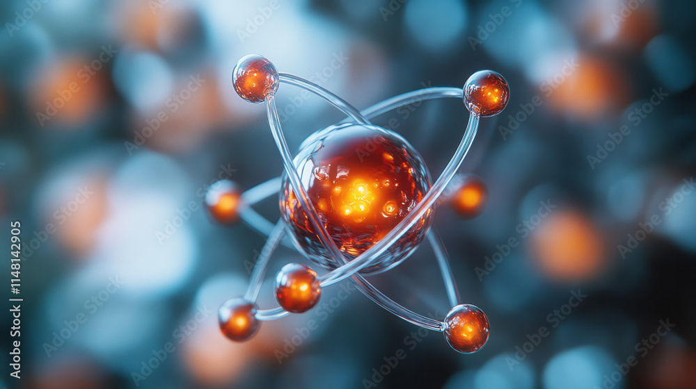 A highly detailed 3D model of an atom, showing the arrangement of ...