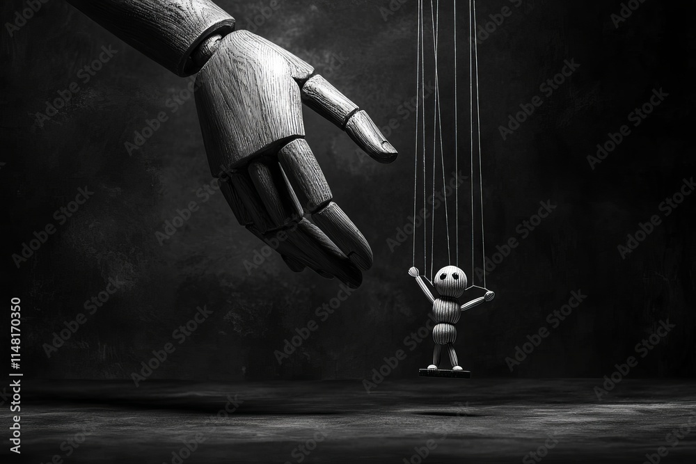Puppet of Power: Conceptual Black and White Image of Giant Hand ...