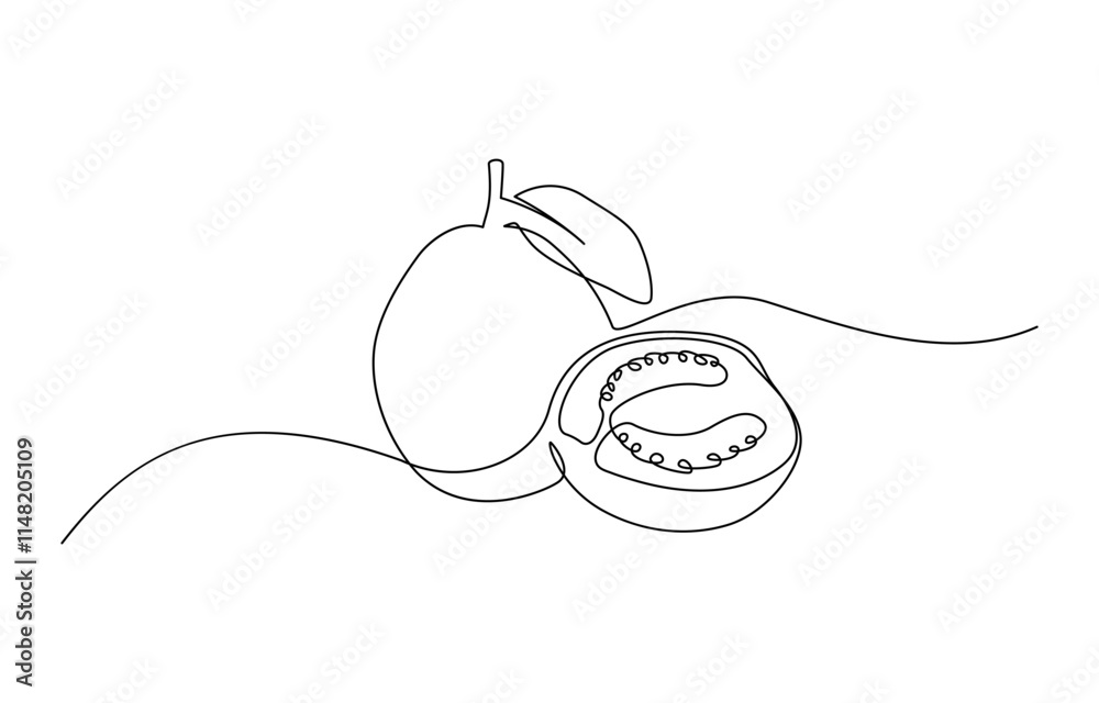 Single continuous line drawing whole and half sliced healthy organic ...