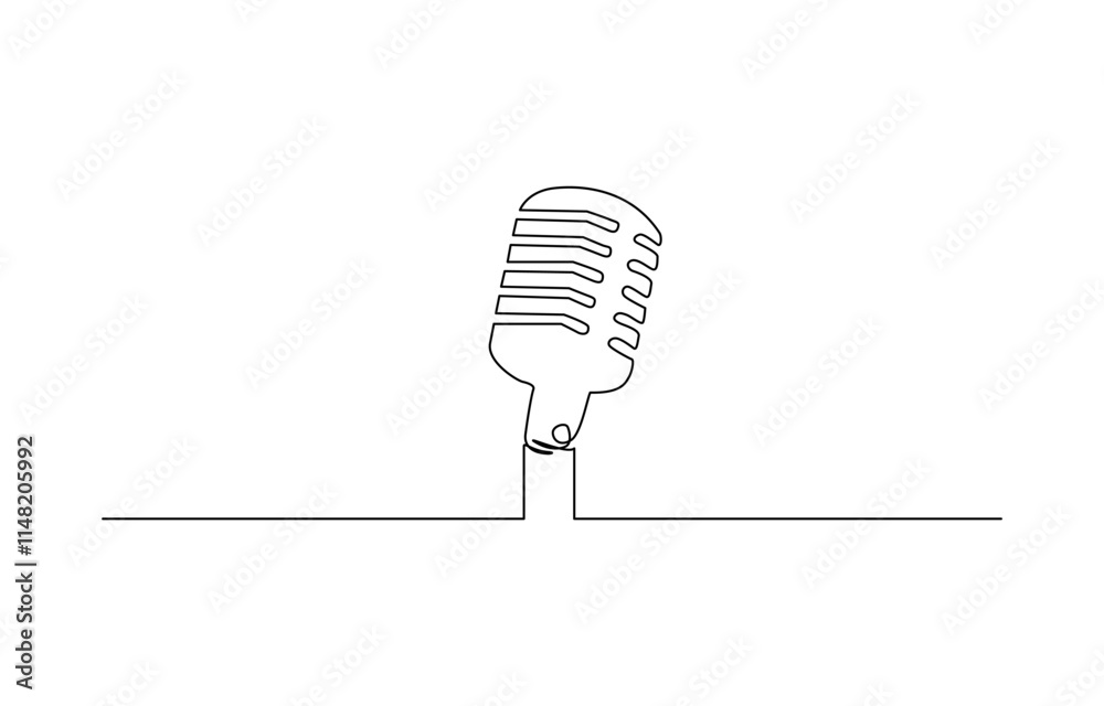 Continuous one line drawing of podcast microphone, One continuous ...