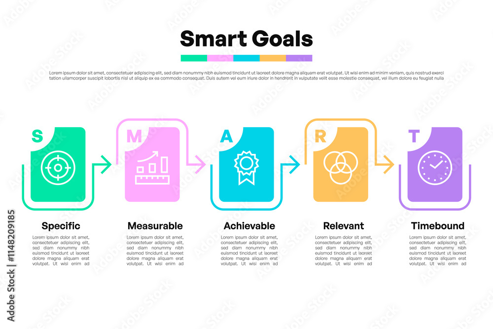 Linear SMART Goals Infographic with Step-by-Step Flow Design Stock ...