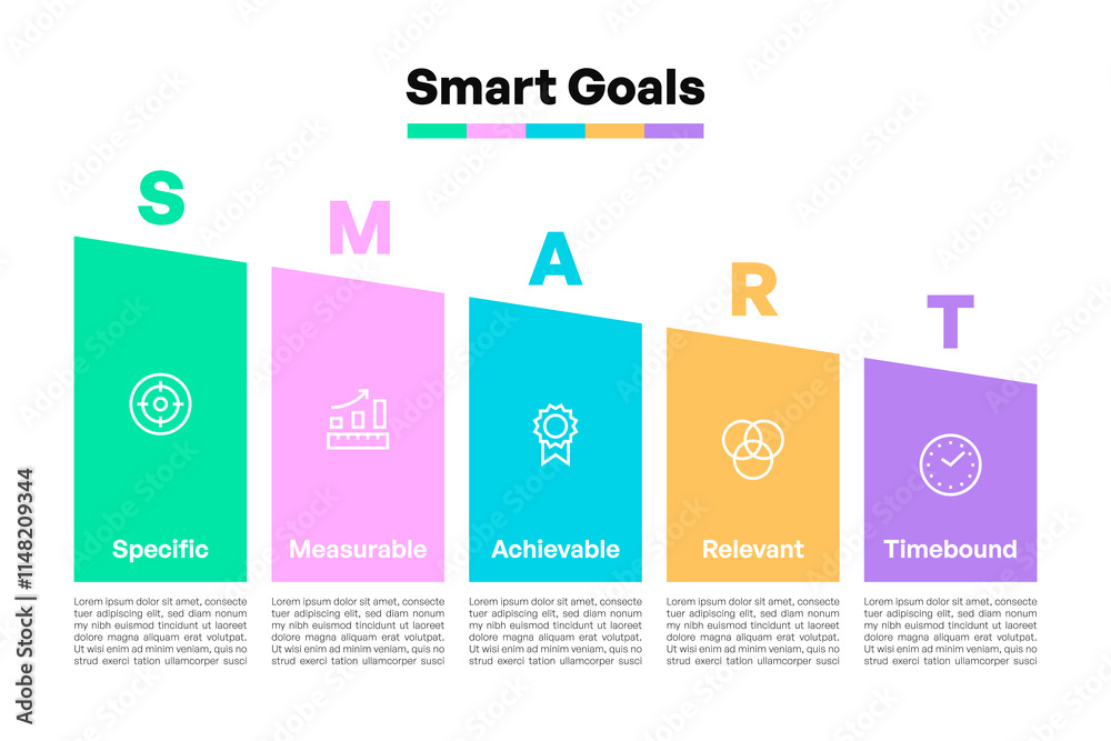 Colorful SMART Goals Slope Square Infographic with Steps Stock Vector ...