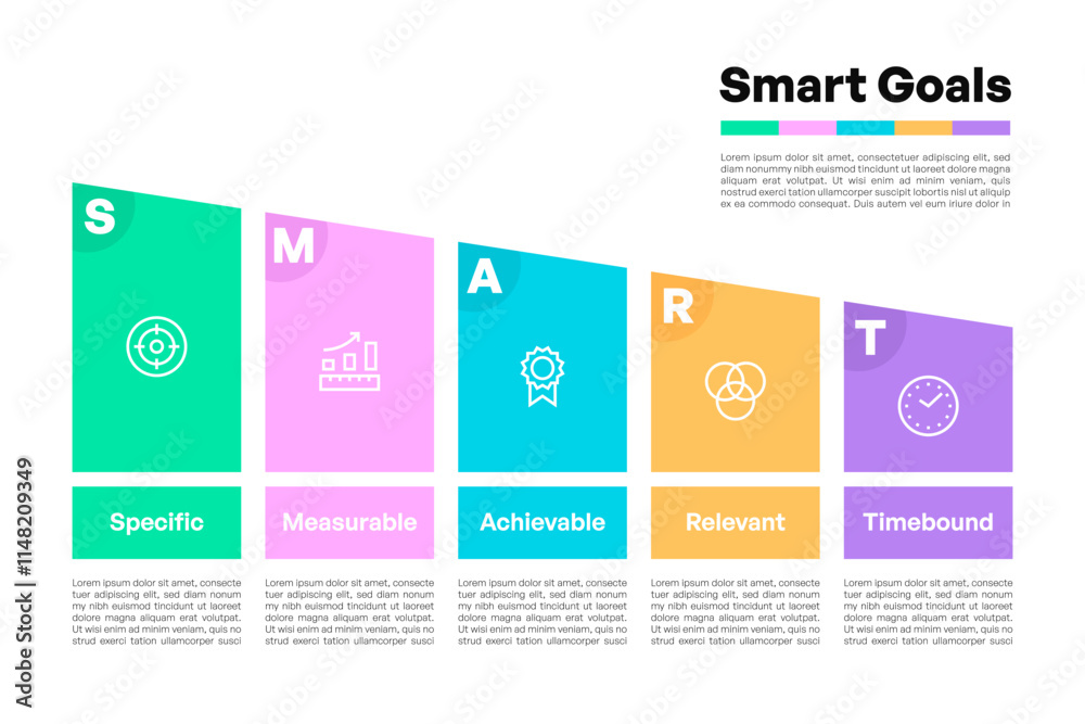 Colorful SMART Goals Slope Square Infographic with Steps Stock Vector ...