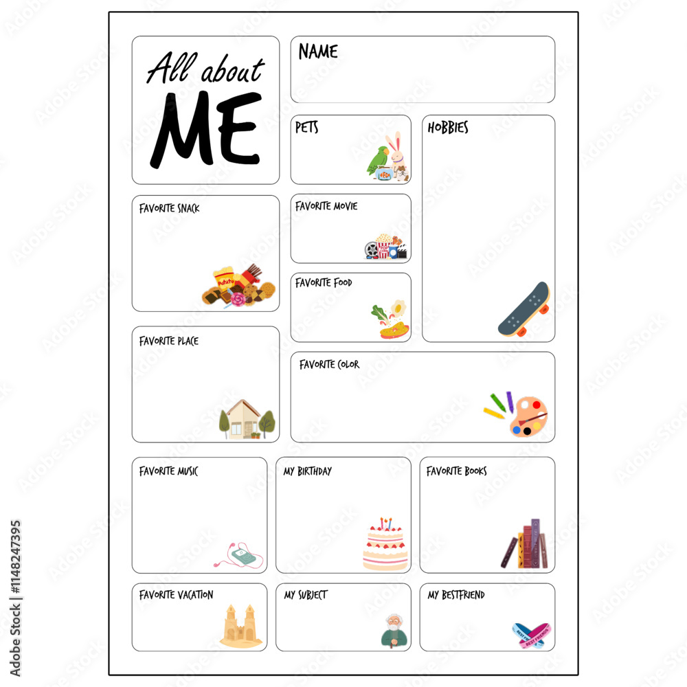 WorkSheets English All About Me customizable worksheet template white ...