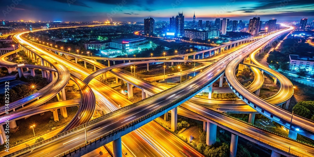 Night Highway Interchange Aerial Double Exposure Photography ...