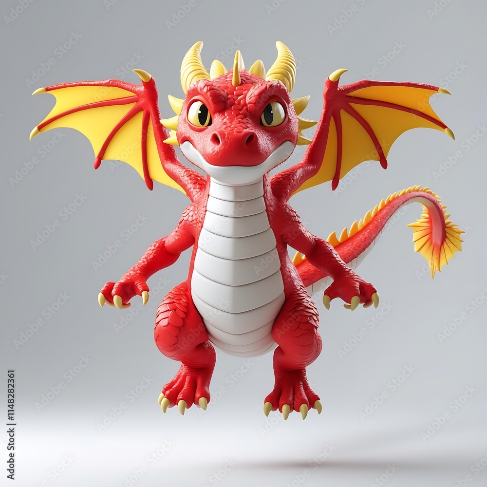 Adorable Red Dragon Cartoon Character 3D Render: Mythical Creature with ...
