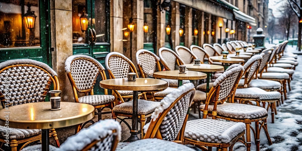 Parisian Cafe Snow, Snowy Paris, Winter in Paris, Black and White Paris ...