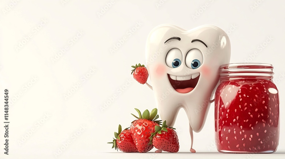 Cheerful 3D cartoon animation of a tooth character looking excited ...