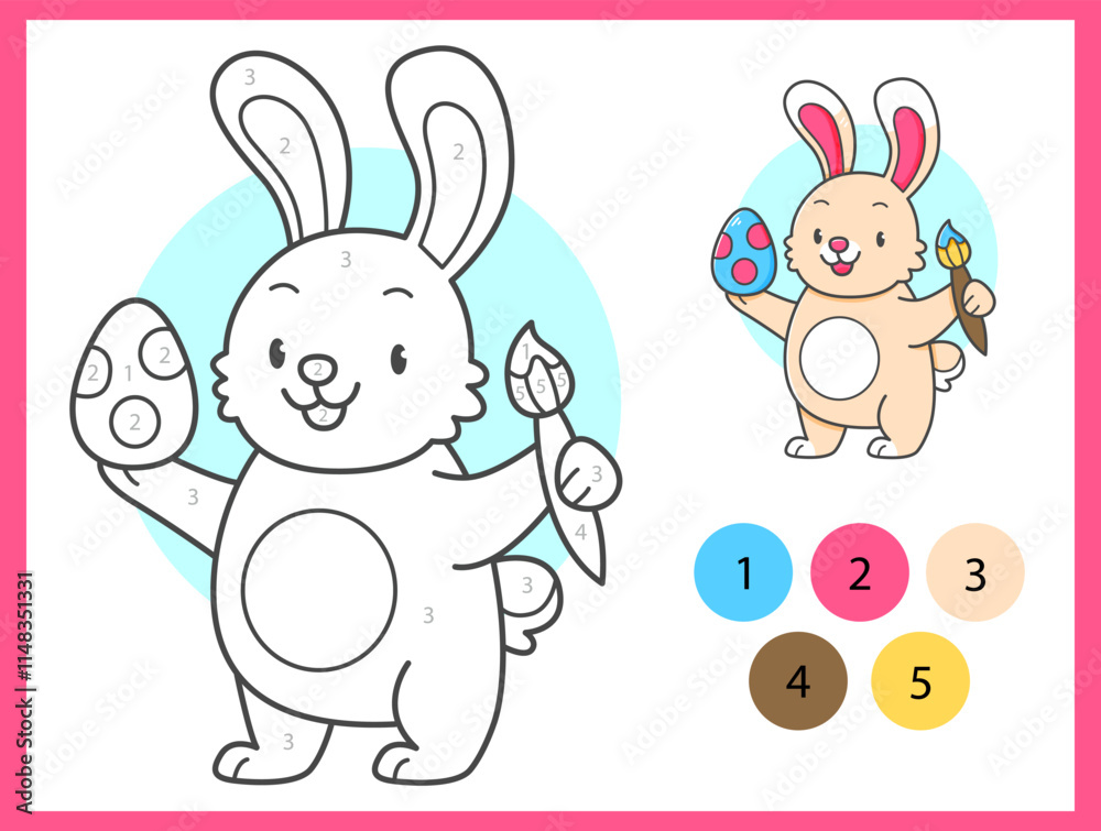 Color by numbers coloring book for kids with cute rabbit with Easter ...